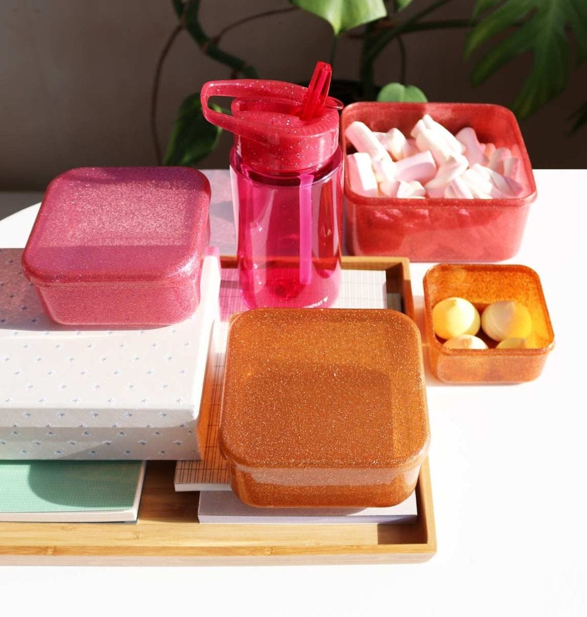 Lot de 4 boîtes à goûter GLITTER AUTUMN PINK