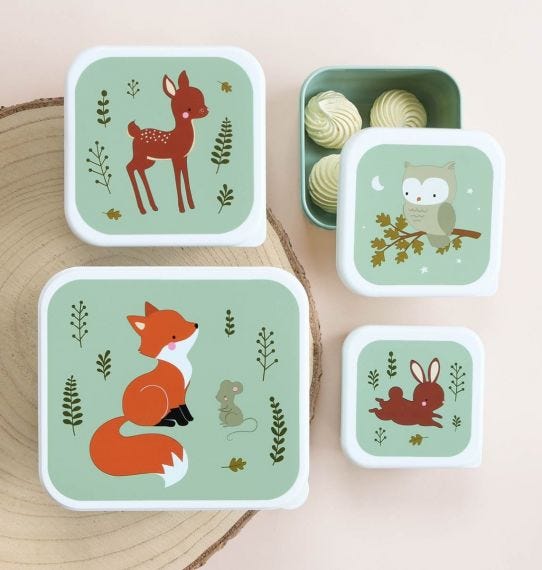 Lot de 4 boîtes à goûter AMIS DE LA FORÊT VERT